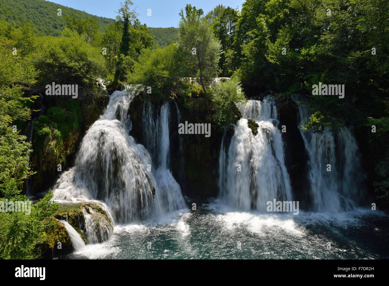waterfall with clean and fresh water nature with green forest in ...