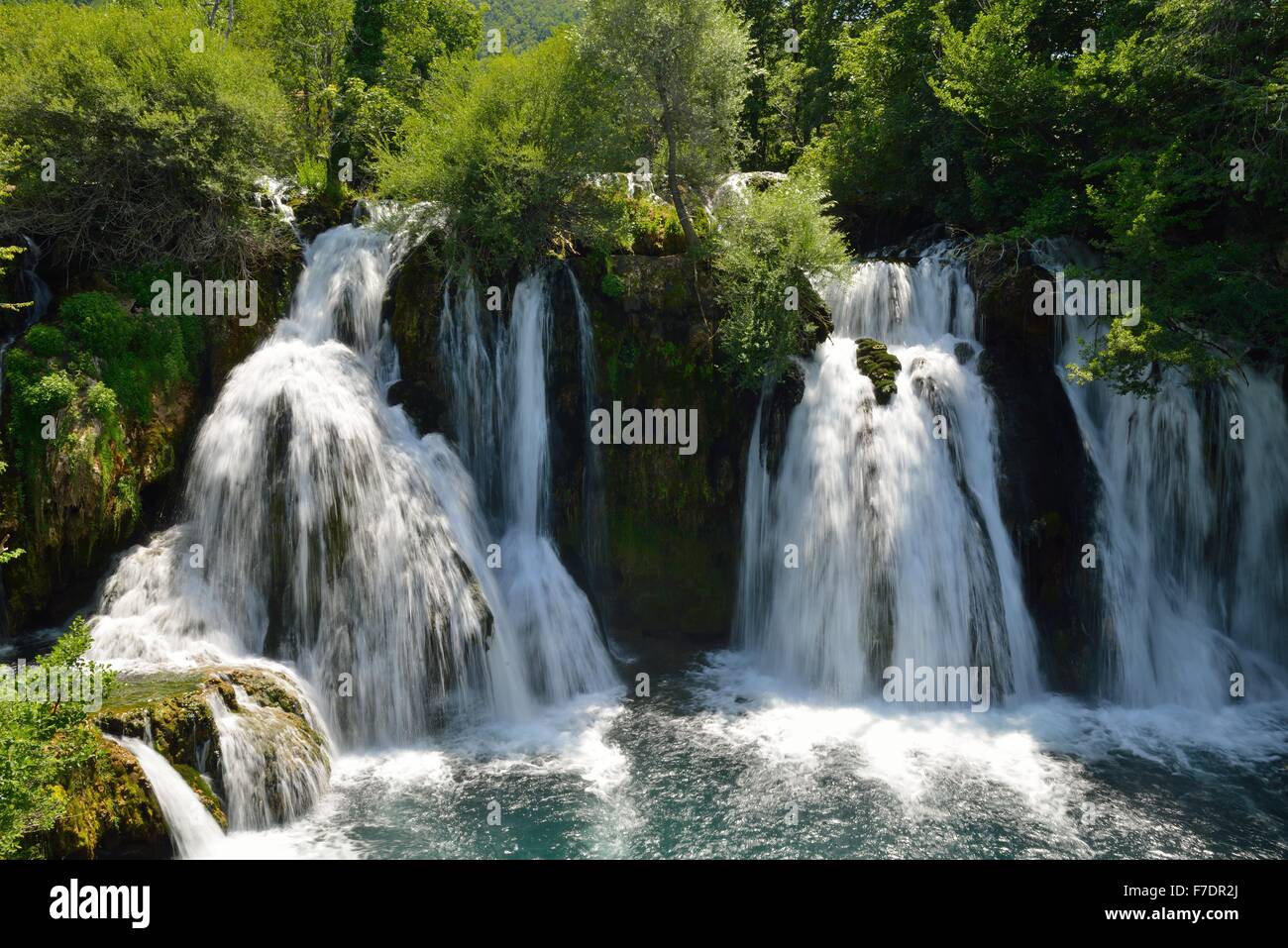 waterfall with clean and fresh water nature with green forest in ...