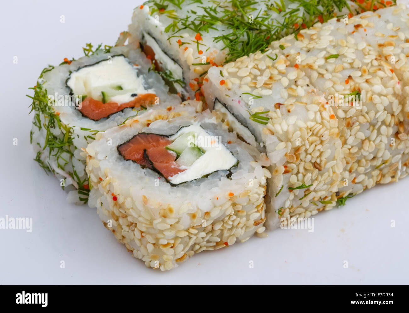 California roll - Japan traditional cusine with dill and sesame seeds ...