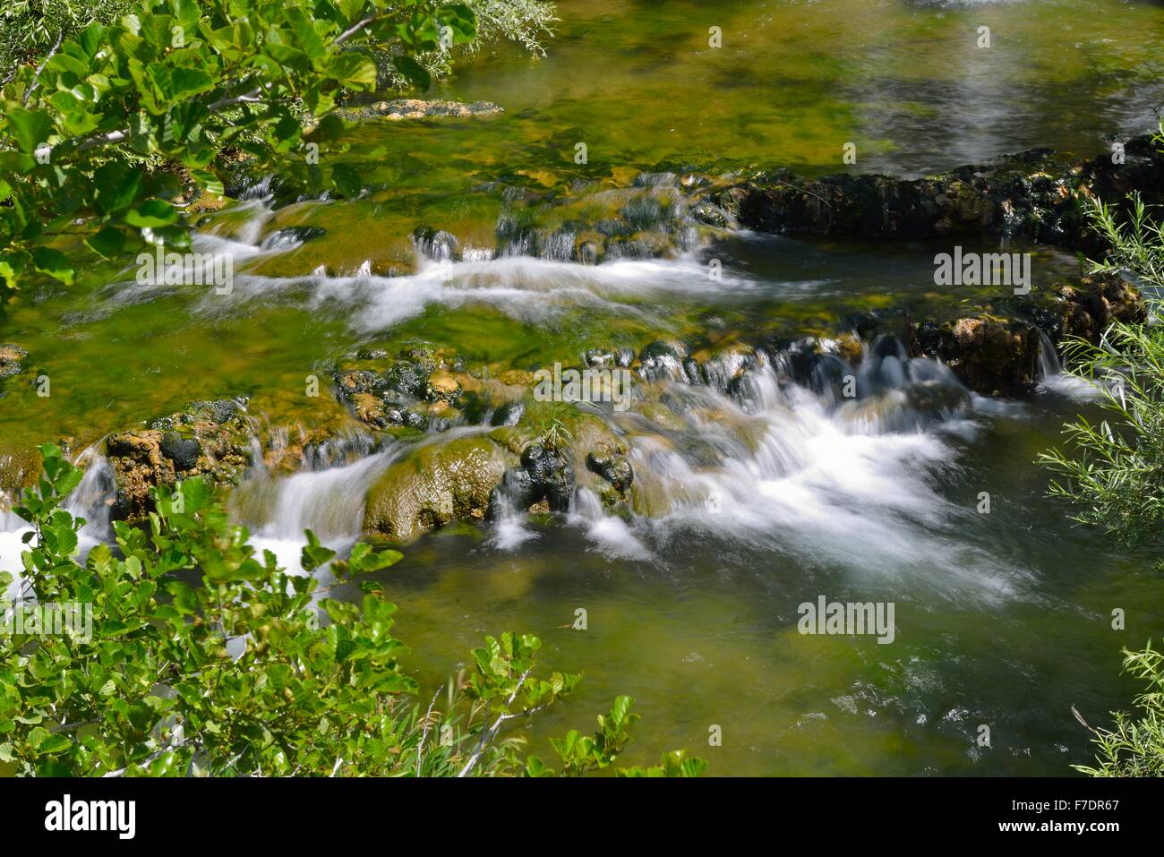 waterfall with clean and fresh water nature with green forest in ...