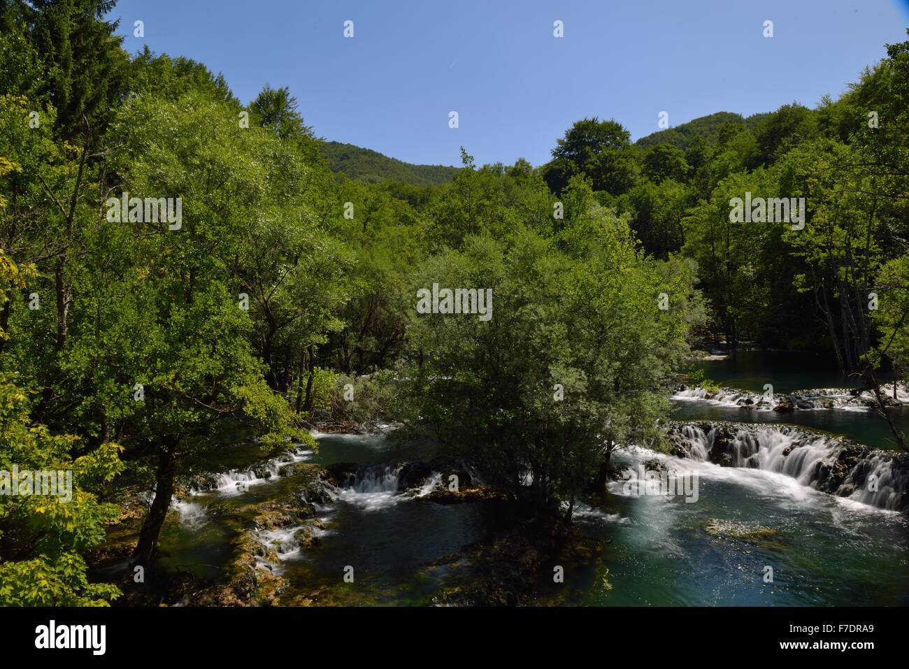 waterfall with clean and fresh water nature with green forest in ...