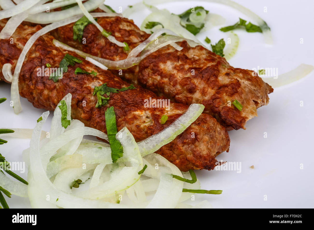 Beef Kebab with onion rings and rosemary Stock Photo - Alamy