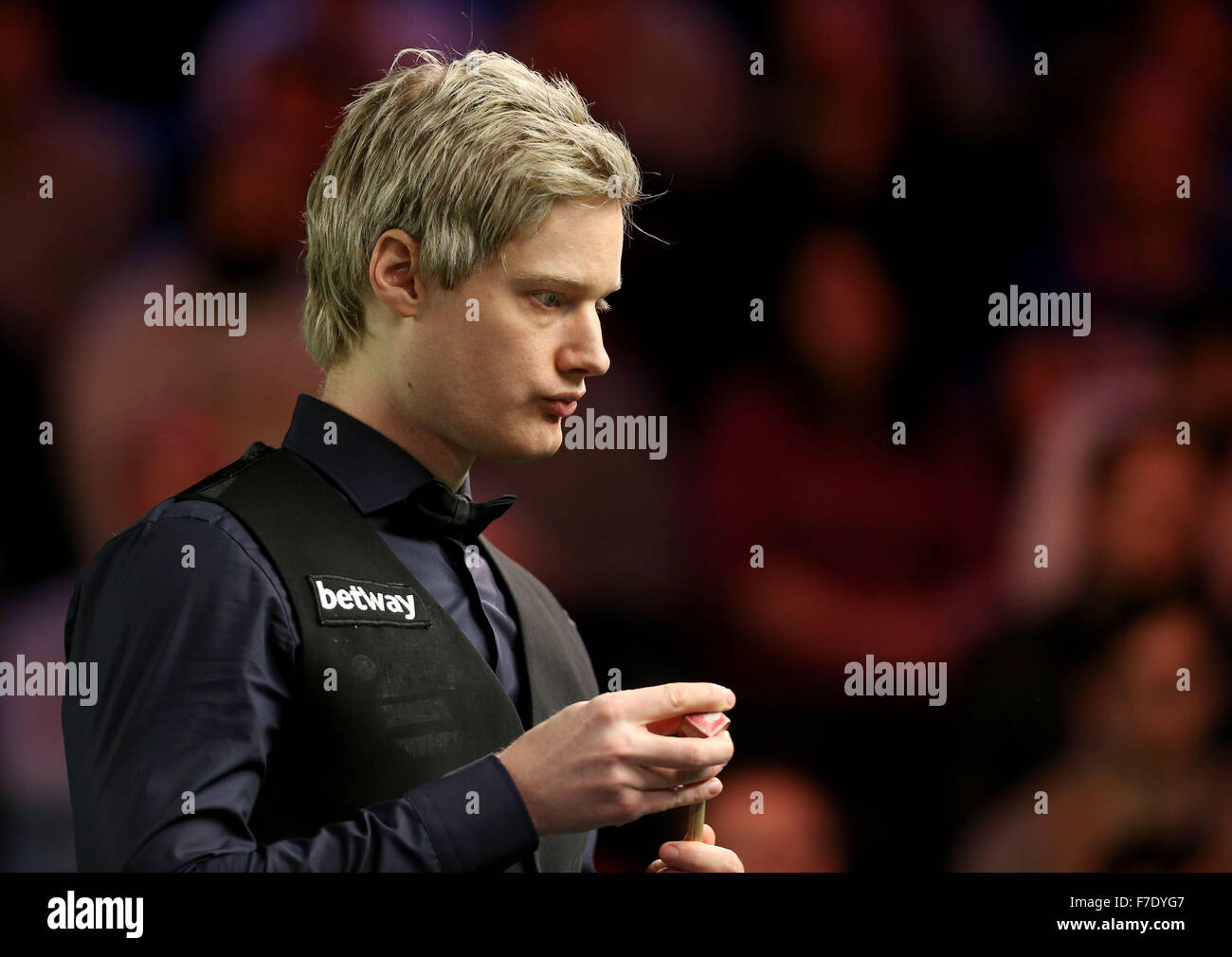 York. 29th Nov, 2015. Neil Robertson of Australia reacts during the ...