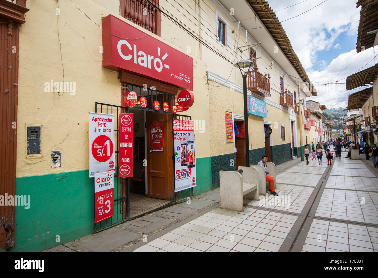 Claro shop in centre of Cajabamba town in Peru Stock Photo - Alamy
