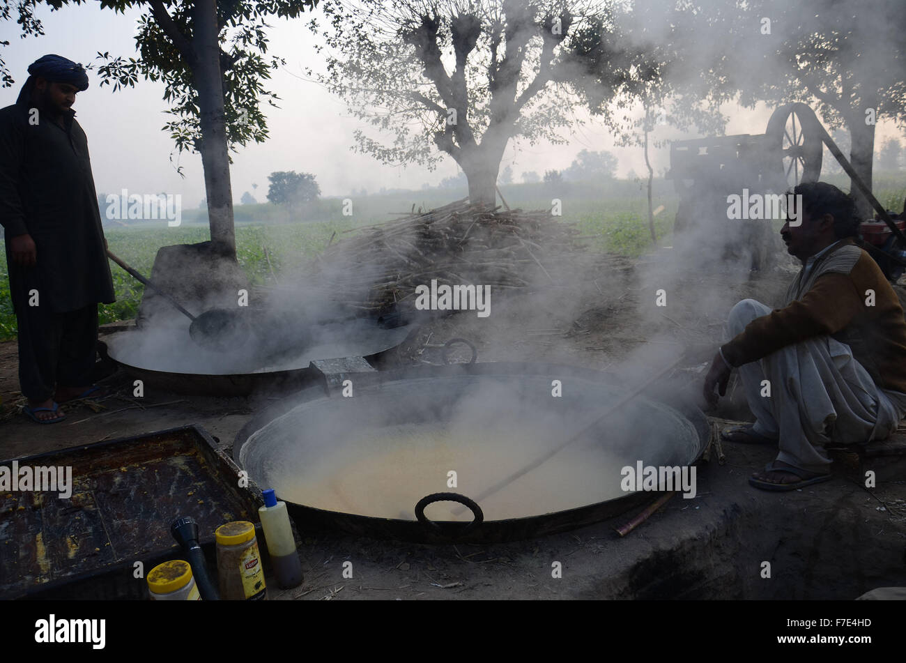 Lahore, Pakistan. 30th Nov, 2015. Pakistani farmers pouring boiled ...