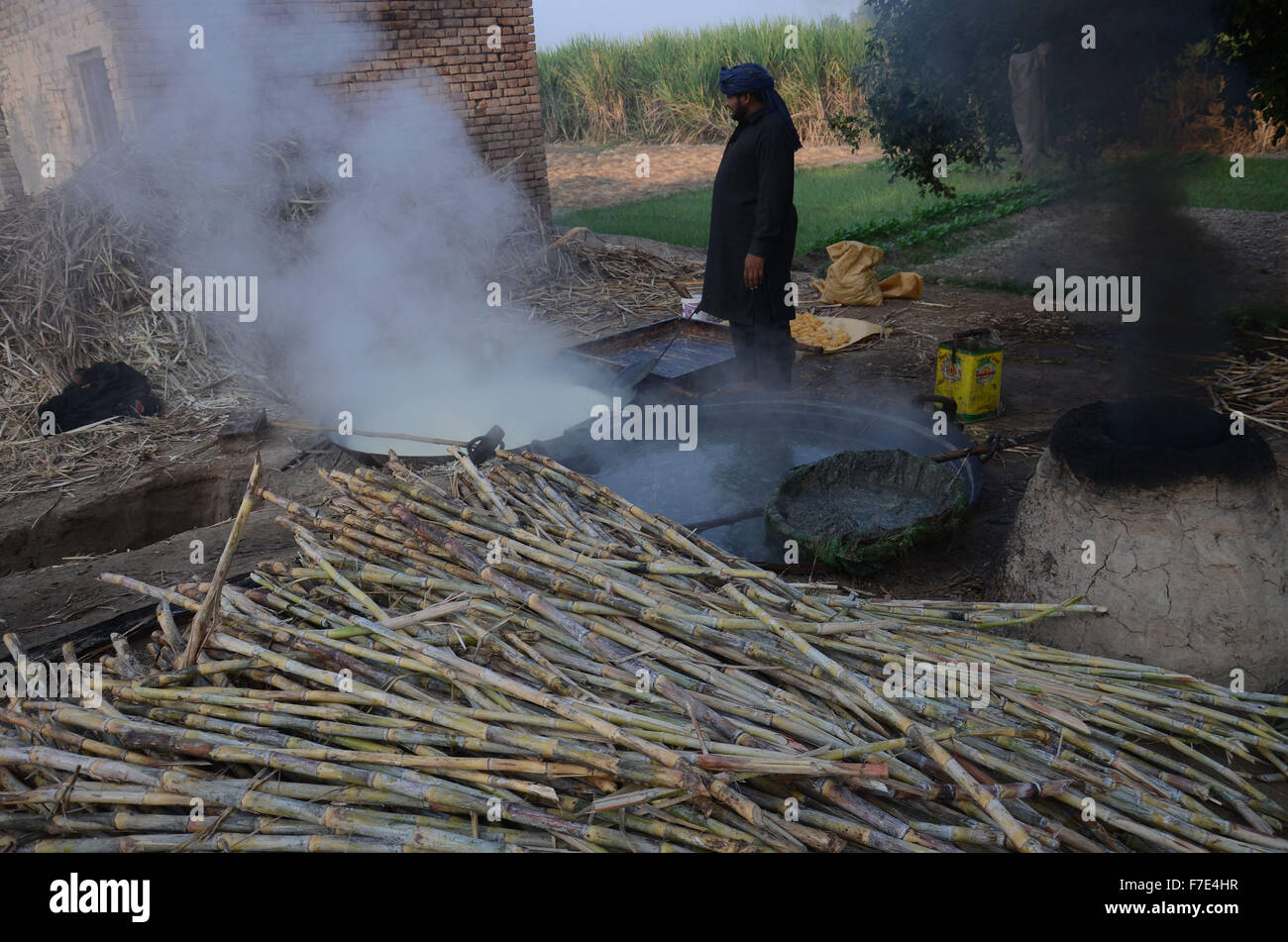 Lahore, Pakistan. 30th Nov, 2015. Pakistani farmers pouring boiled ...