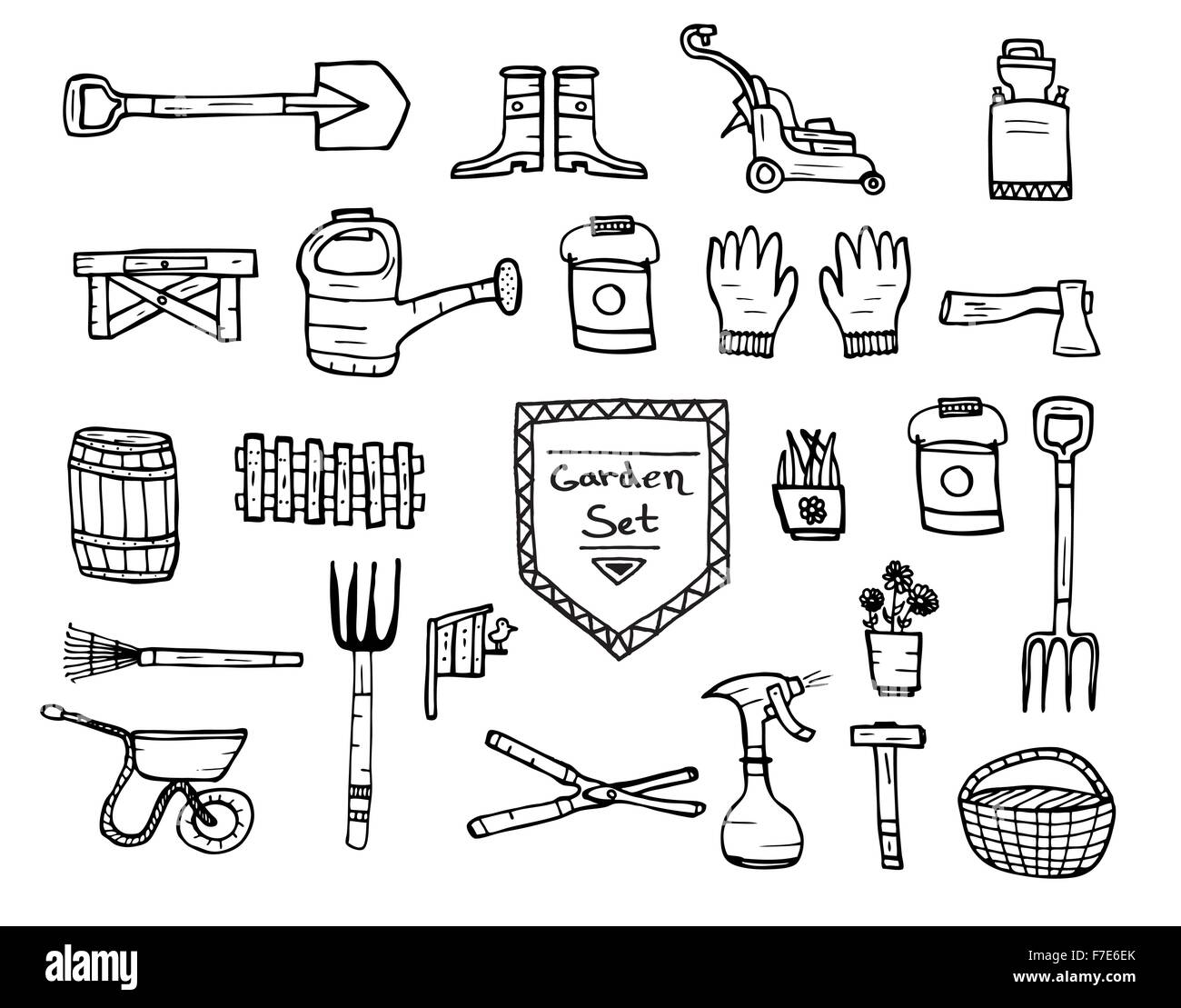 Set garden elements vector Black and White Stock Photos & Images - Alamy