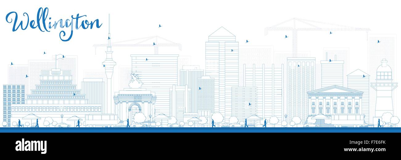 Outline Wellington skyline with blue buildings. Vector illustration ...