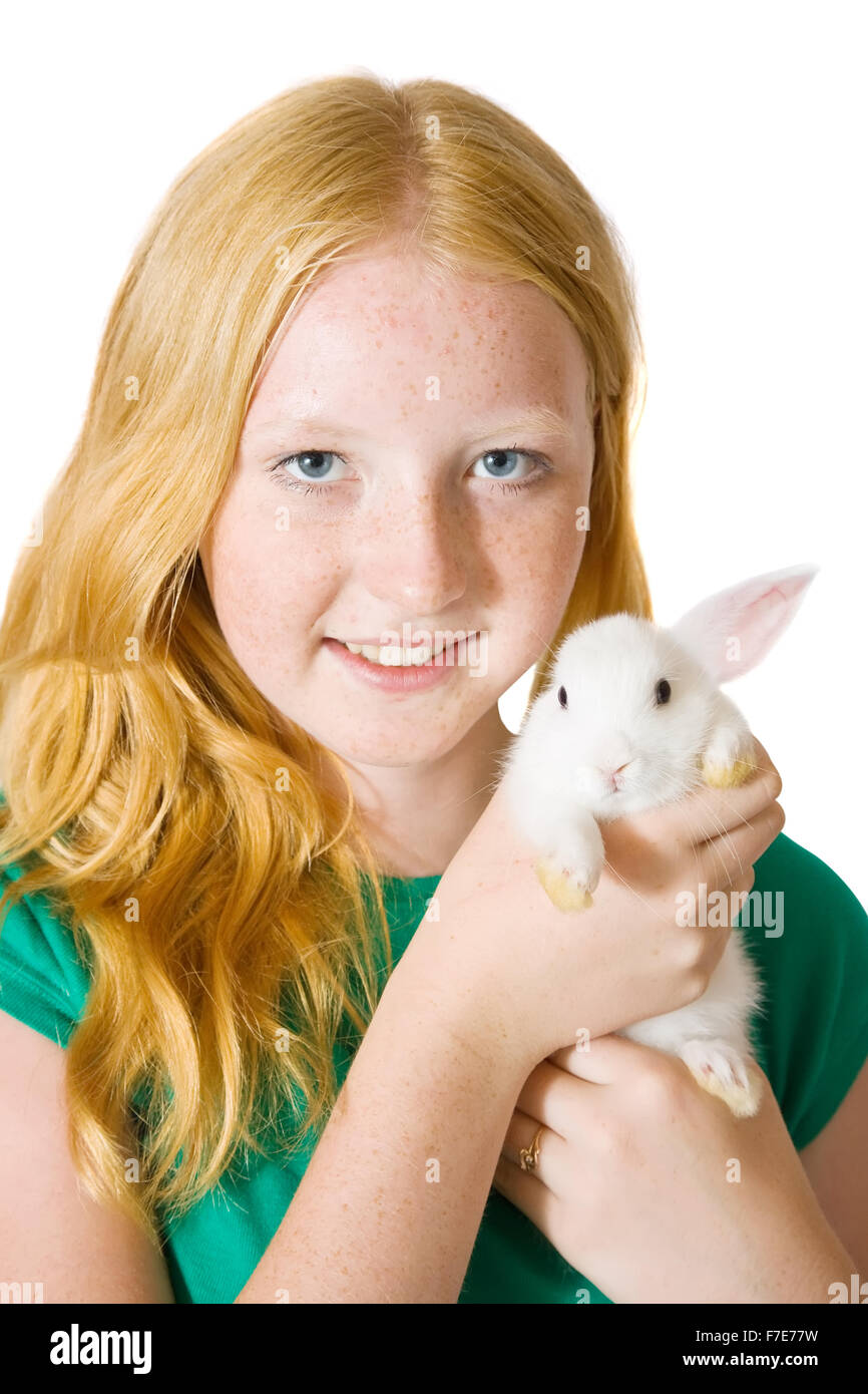 girl with pet rabbit, isolated on white background Stock Photo - Alamy