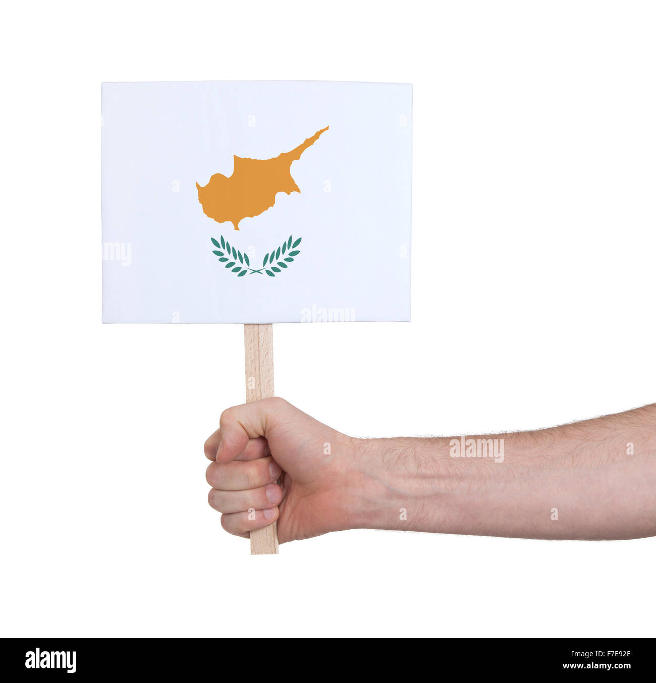 Hand holding small card, isolated on white - Flag of Cyprus Stock Photo ...