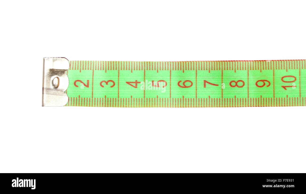 Green measuring tape. Isolated over white background Stock Photo - Alamy