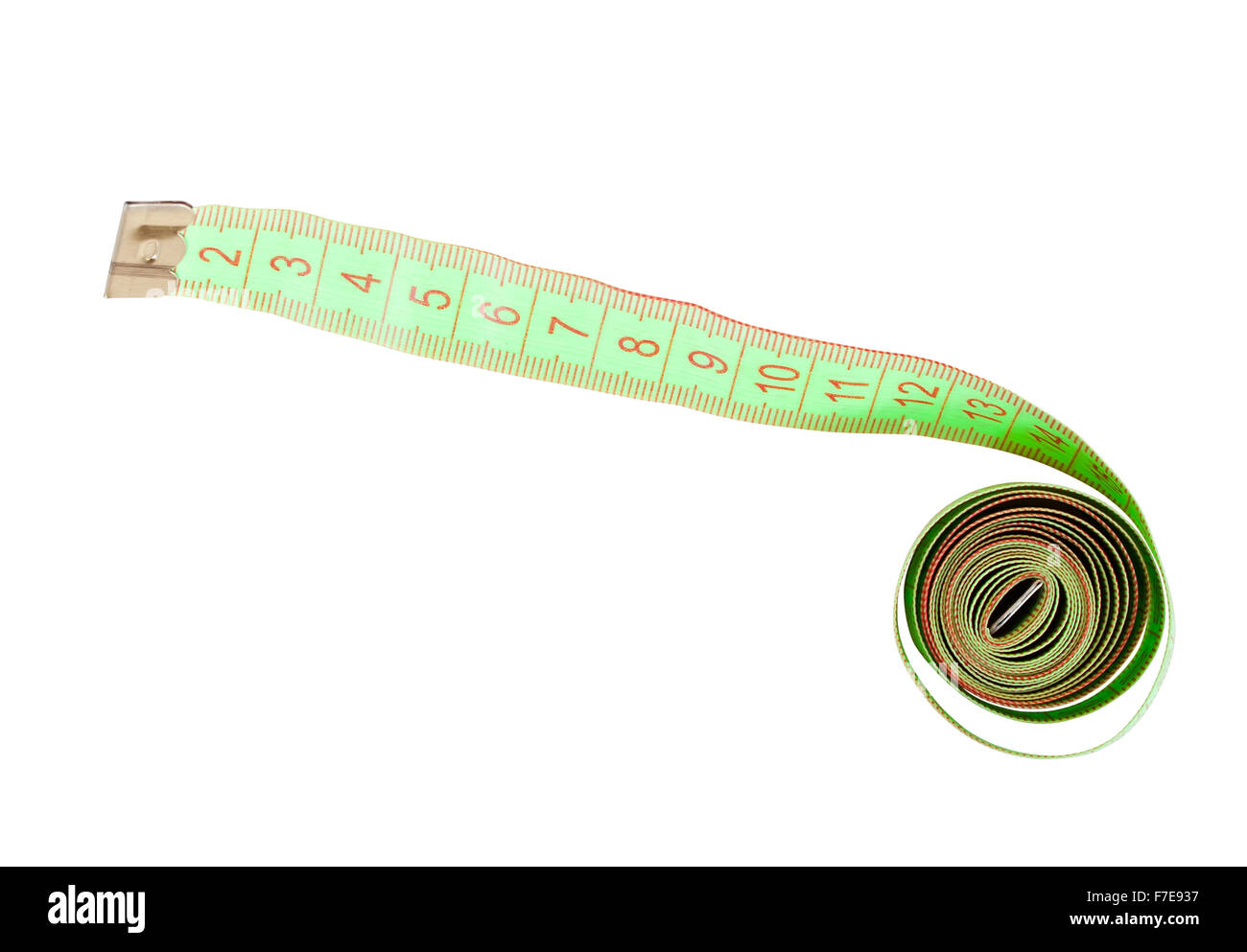 Green measuring tape. Isolated over white background Stock Photo - Alamy