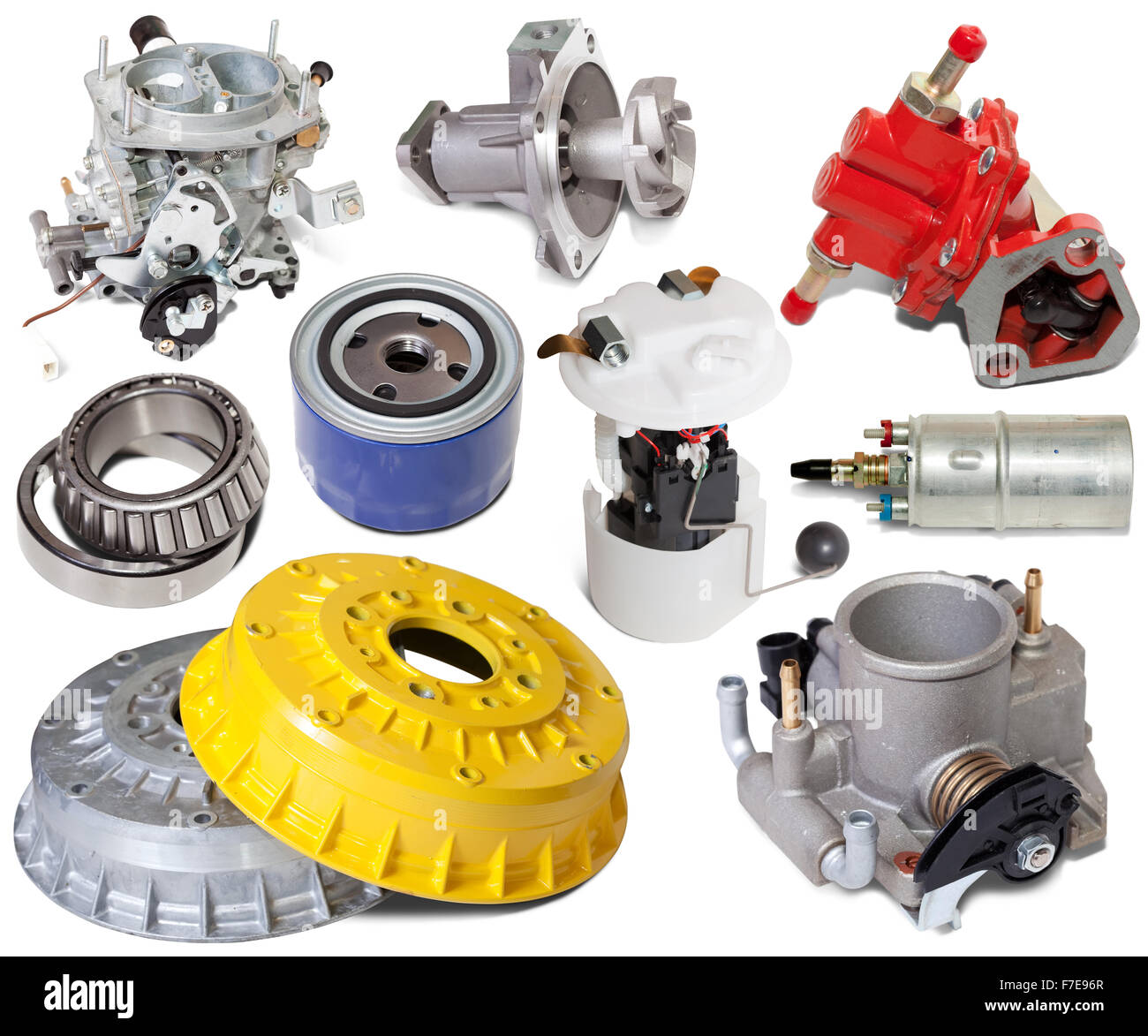 Set of automotive spare parts. Isolated on white background Stock Photo ...