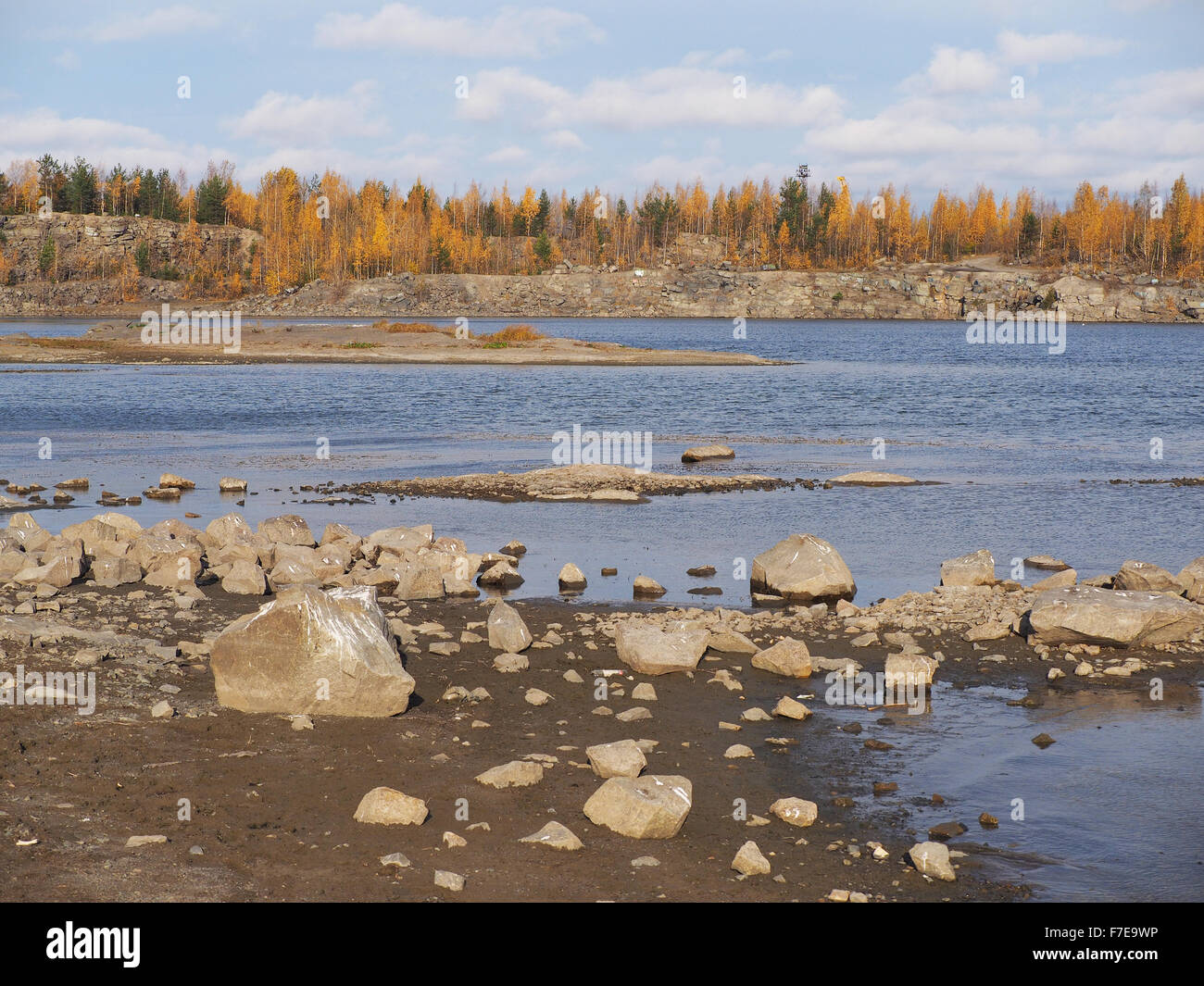 flooded quarry in autumn Stock Photo - Alamy