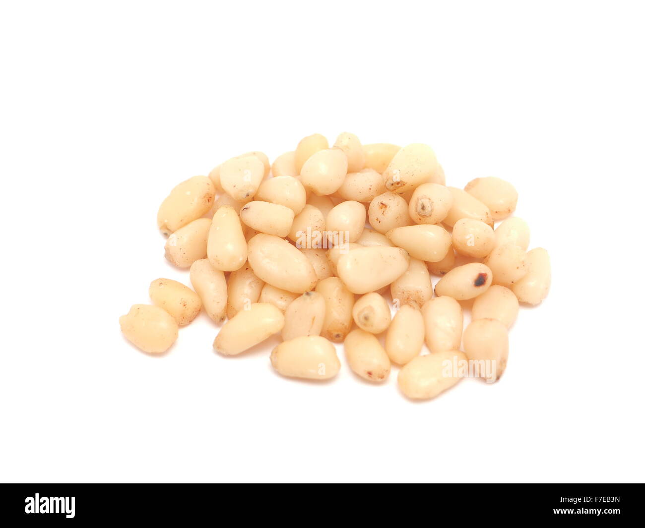 Peeled pine nuts on a white background Stock Photo - Alamy