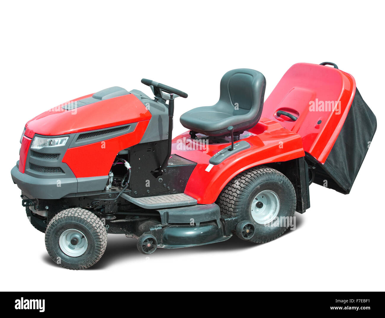 Red lawn mower. Isolated over white background Stock Photo - Alamy