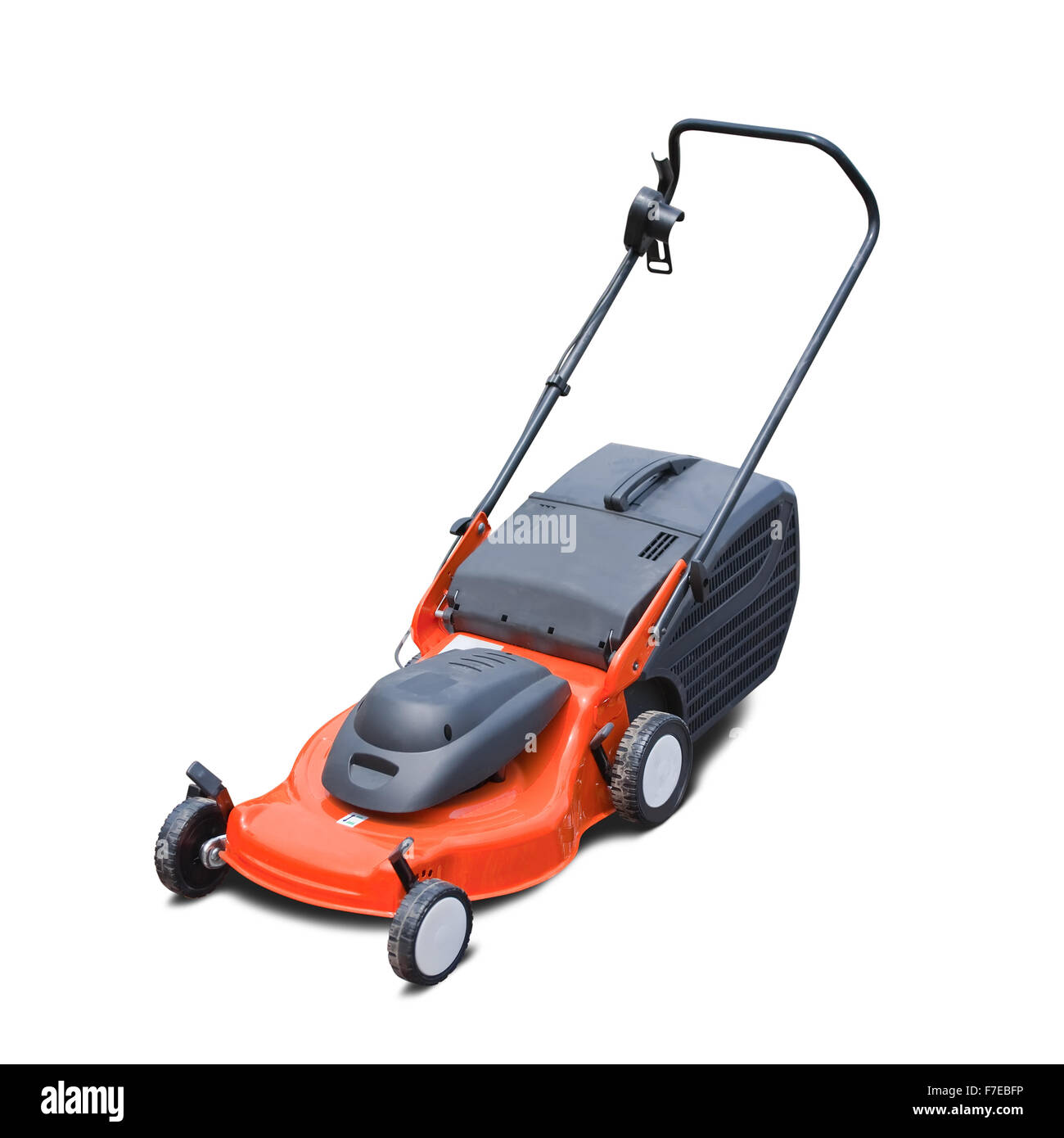 Orange lawn mower. Isolated over white background Stock Photo - Alamy