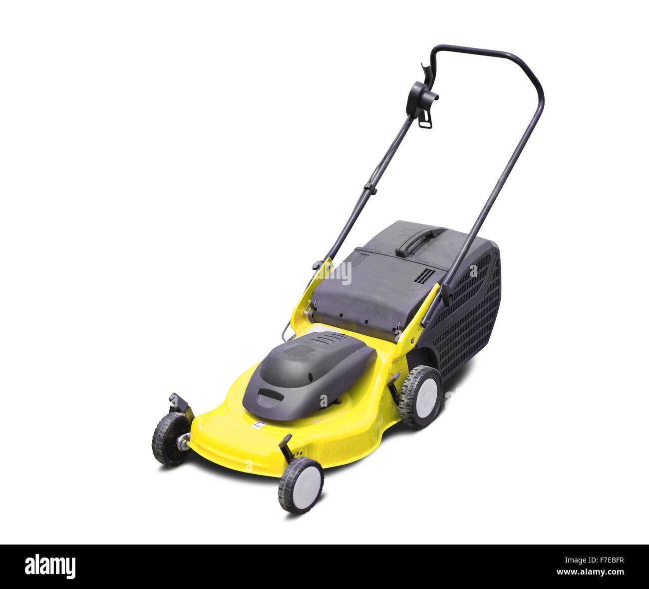 Yellow lawn mower. Isolated with clipping path Stock Photo - Alamy