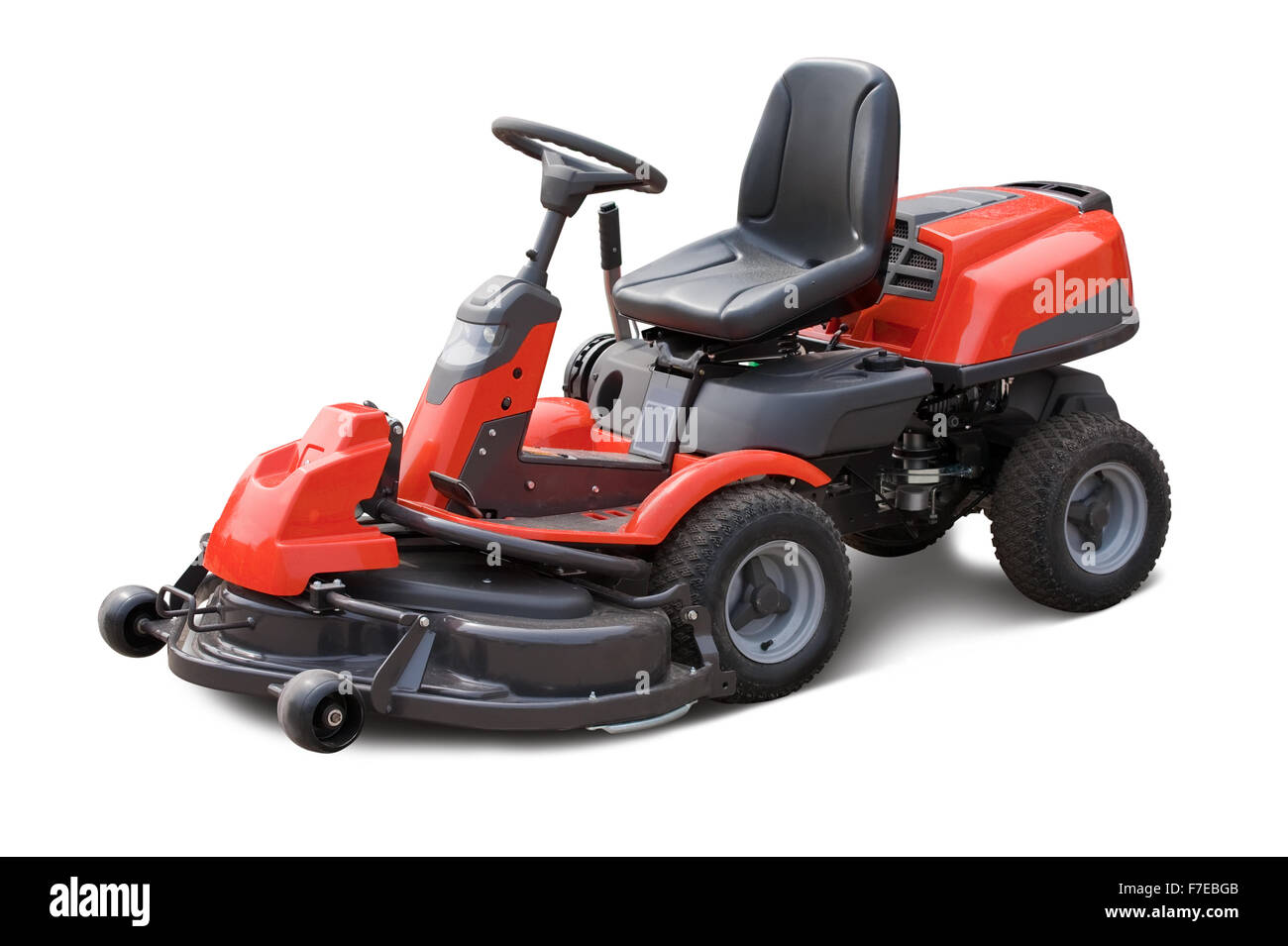 Red lawn mower. Isolated over white background Stock Photo - Alamy