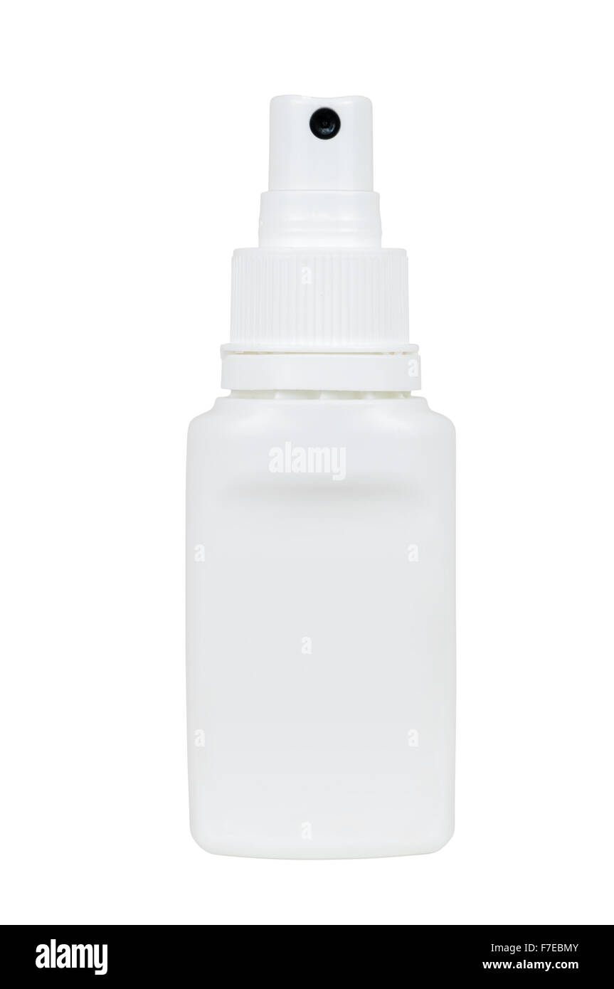 White spray plastic bottle isolated on white background with clipping ...