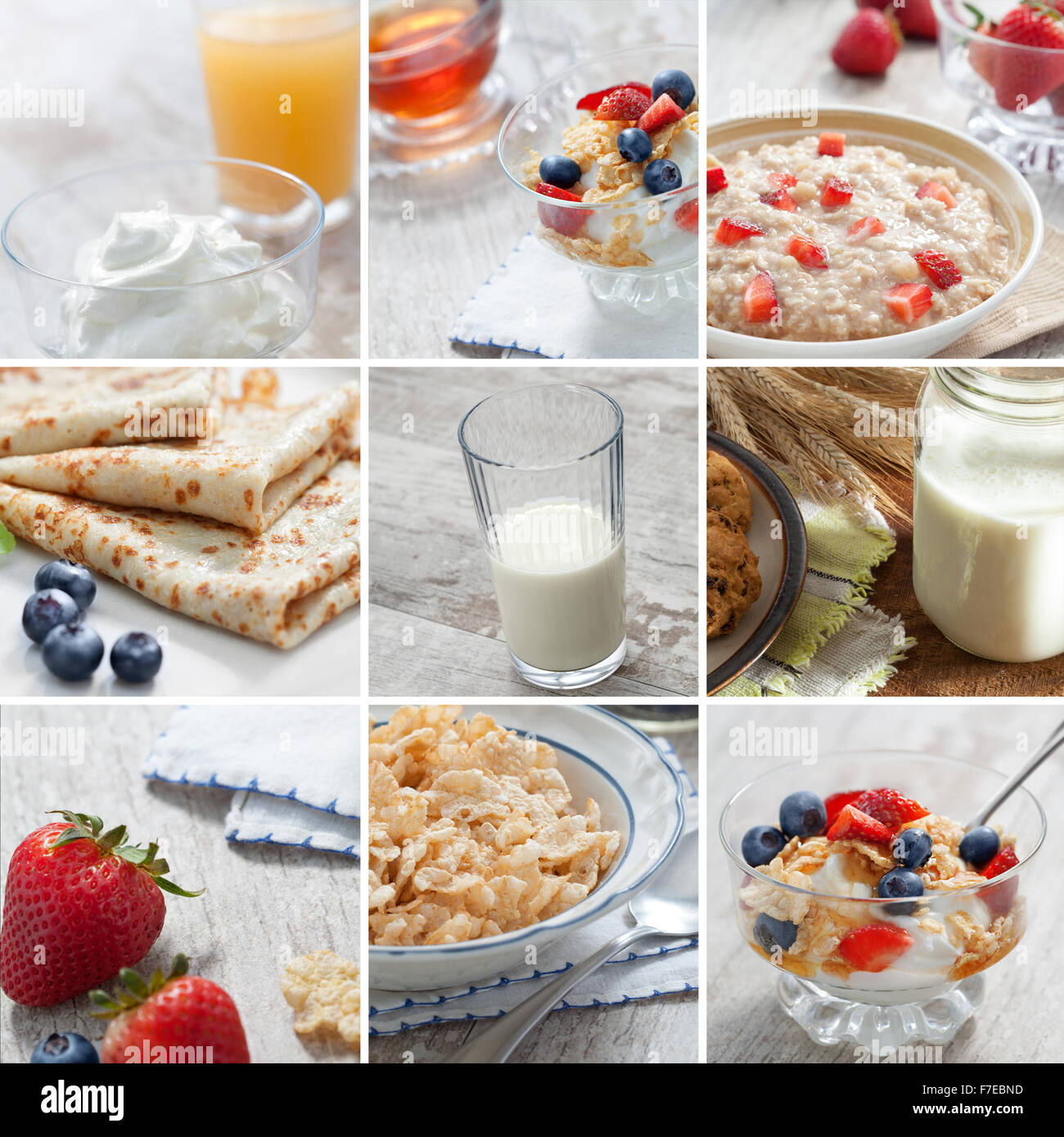 breakfast theme collage composed of different images Stock Photo - Alamy