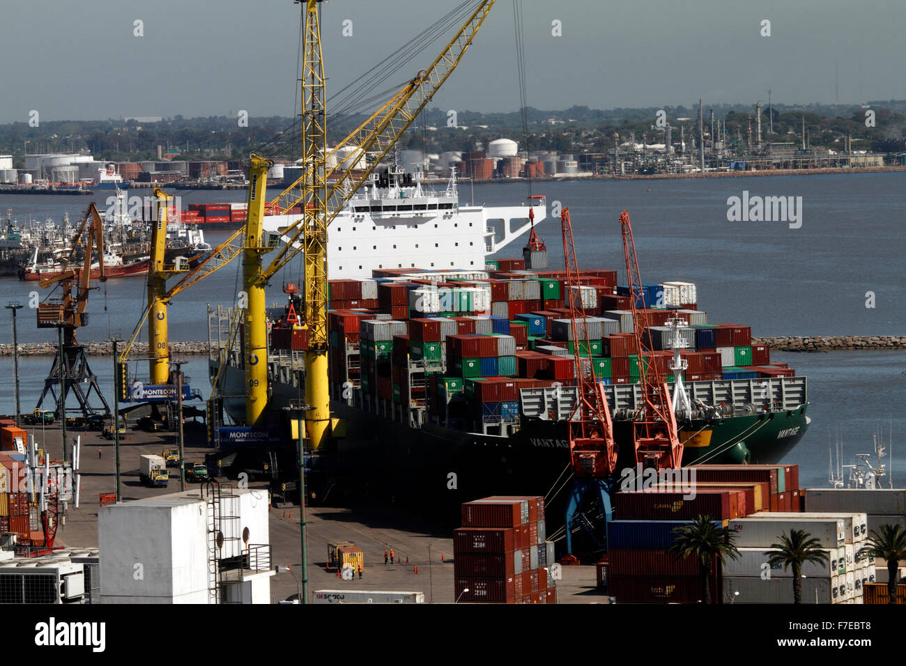 Montevideo docks and harbour with cranes and containers and container ...