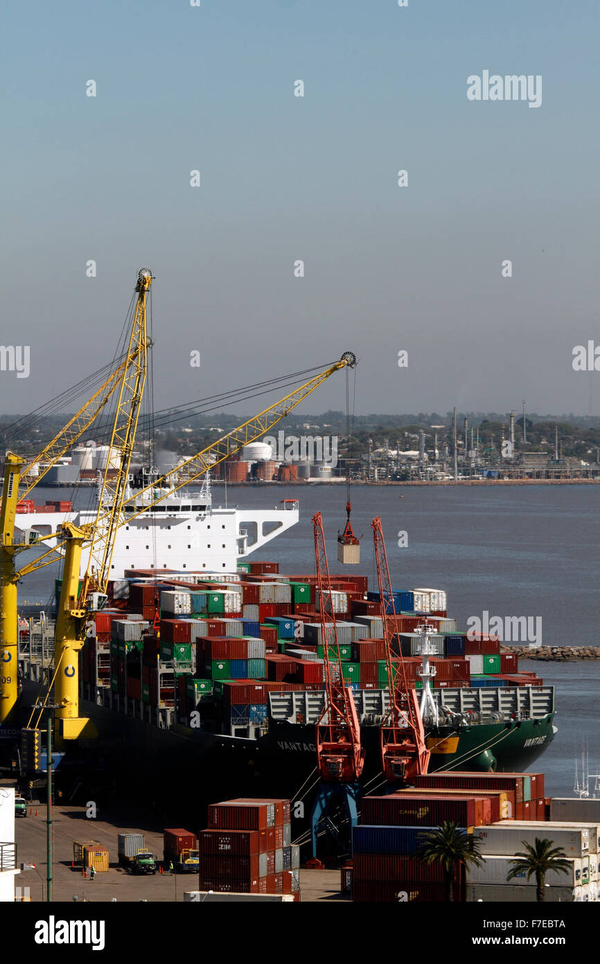 Montevideo docks and harbour with cranes and containers and container ...