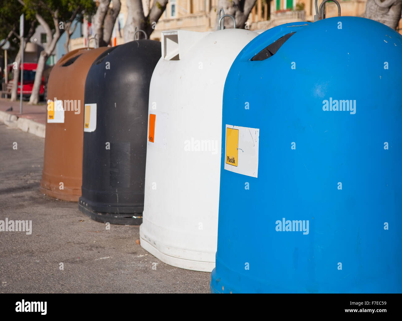 Recycle bin containers to separate materials (Malta Stock Photo - Alamy