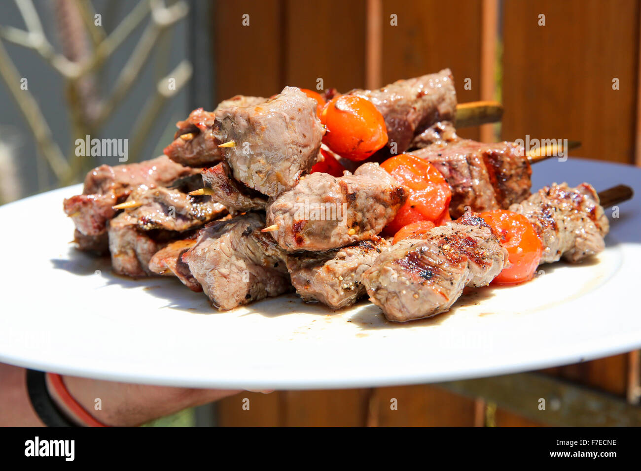 Grilled red meat skewers Stock Photo - Alamy