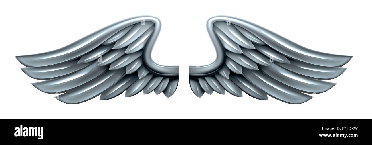 A pair of silver steel shiny metal wings design Stock Photo - Alamy