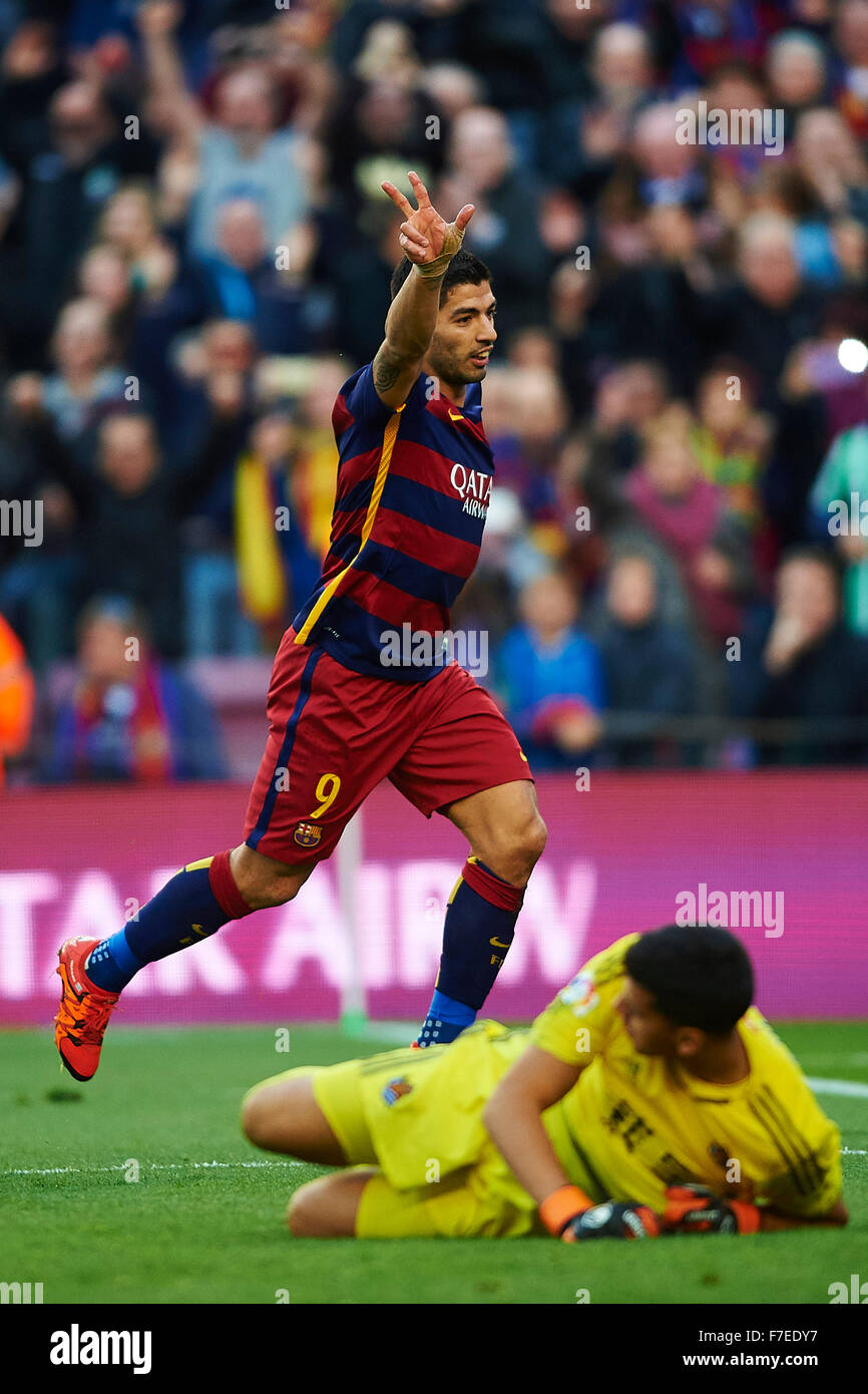 Luis Suarez (FC Barcelona) celebrates after scoring, during La Liga ...