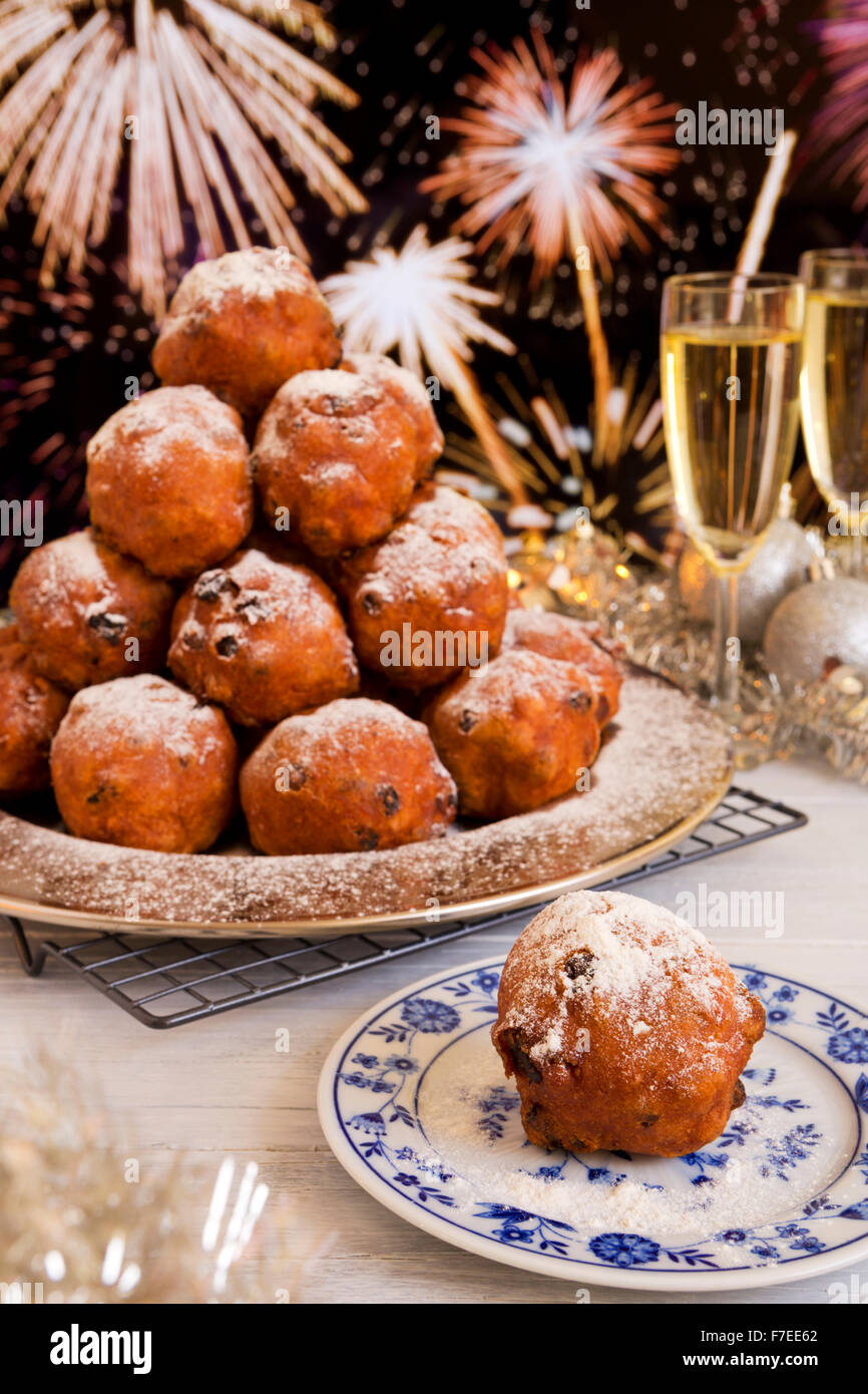 'Oliebollen', traditional Dutch pastry for New Year's Eve. With ...