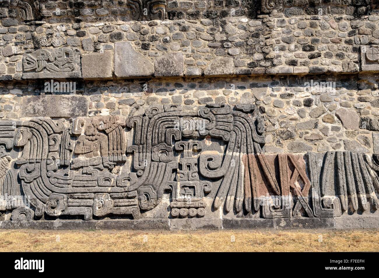 Relief at Pyramid of the Feathered Serpents, details, Ruins of ...