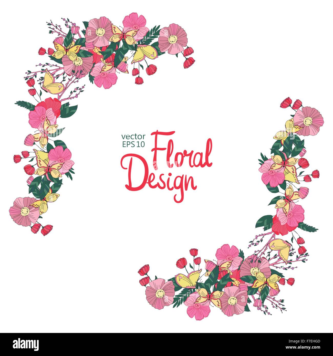 Floral frame with flowers berries and butterfly Stock Vector Image ...