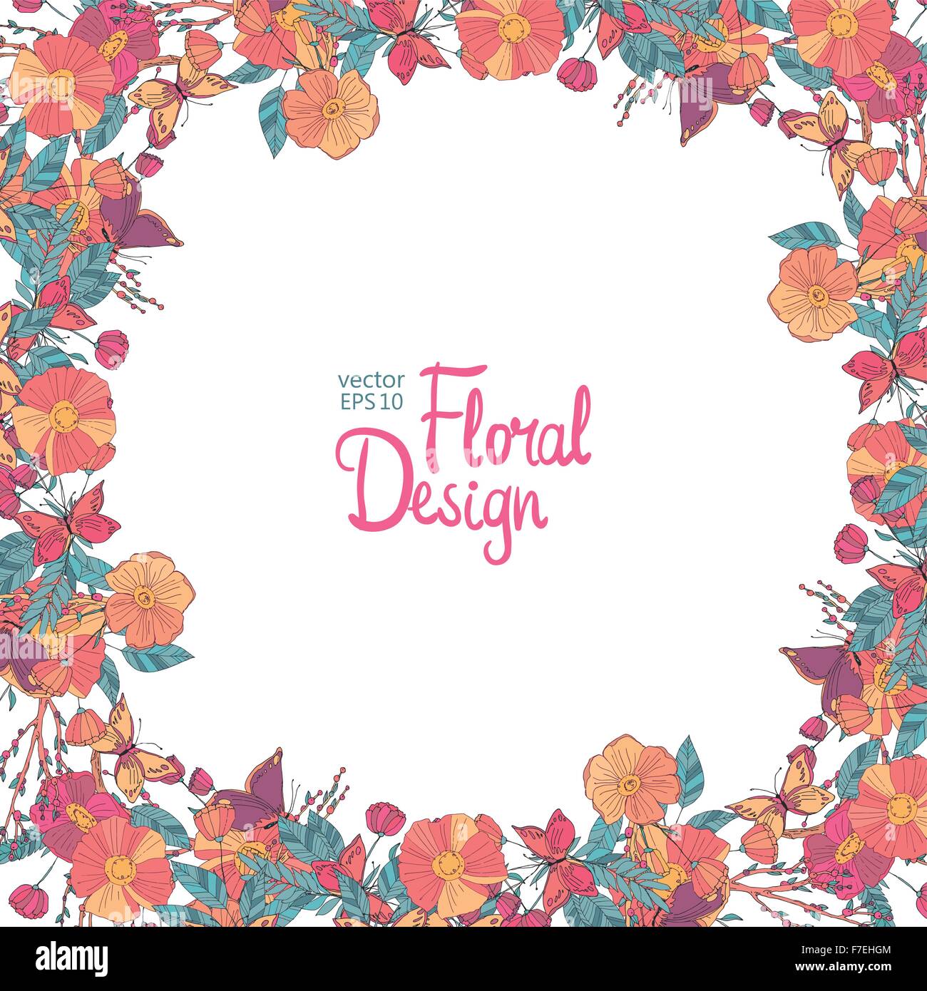 Floral frame with flowers berries and butterfly Stock Vector Image ...