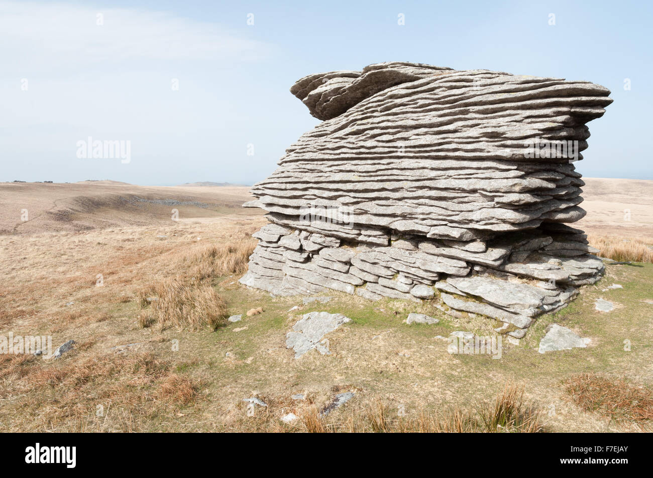 Horizontal erosion lines on stack forming part of Watern Tor on North ...