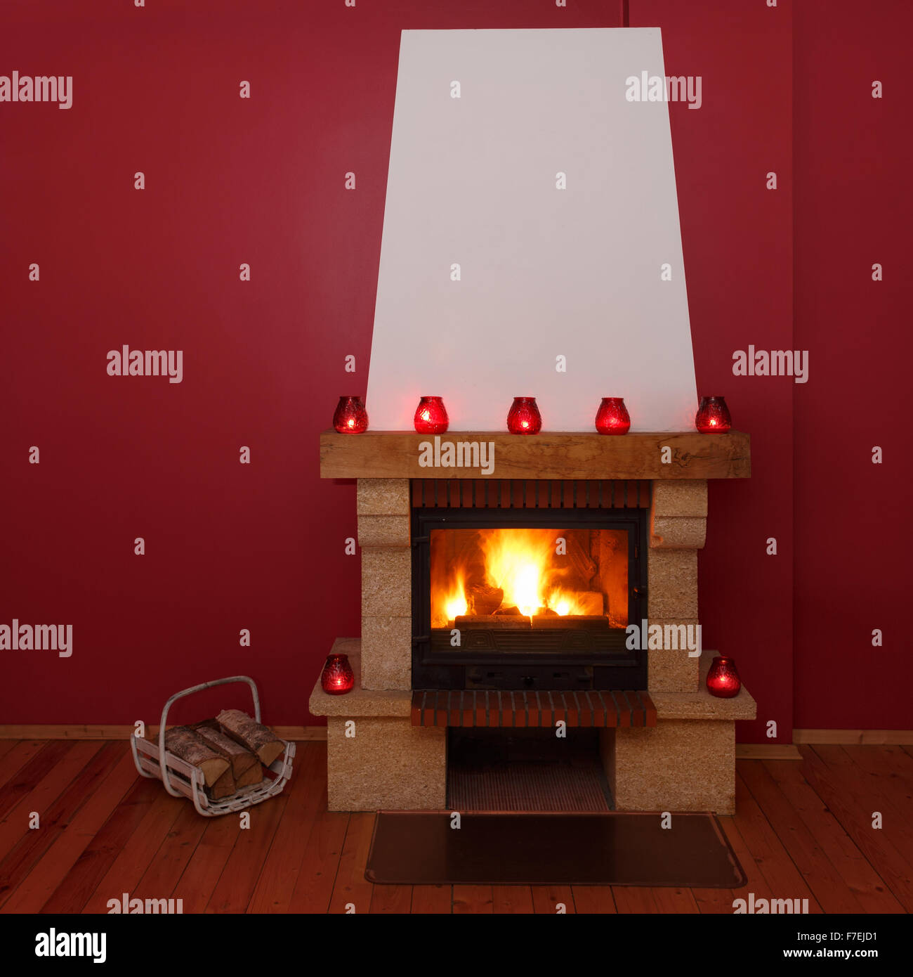 Romantic fireplace at home Stock Photo - Alamy