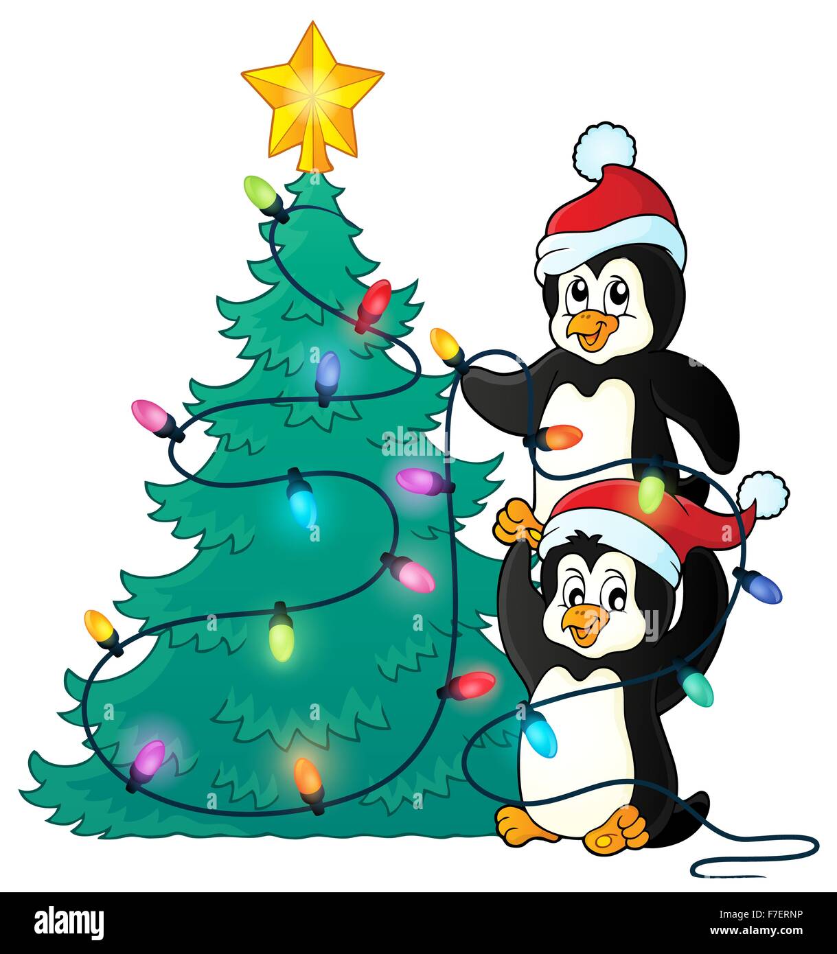 Penguins near Christmas tree theme 1 - picture illustration Stock Photo ...