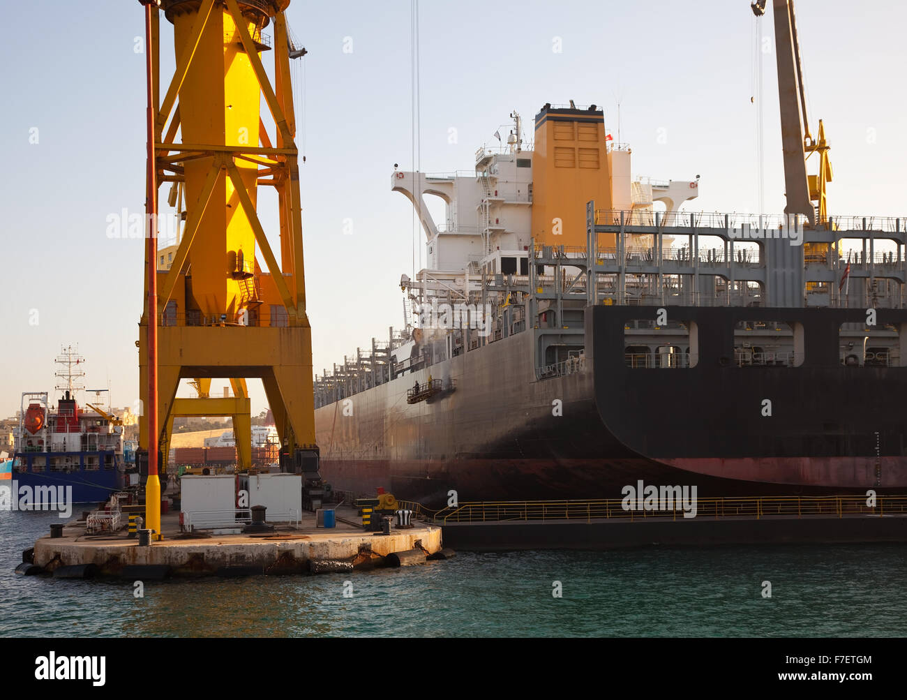 Closeup of big ship in dry-dock at Grand harbour (Valletta, Malta Stock ...