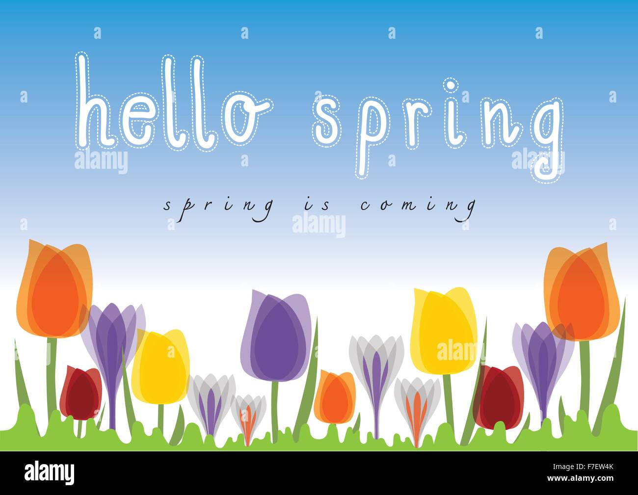 Hello spring tulip blue sky background. Spring is Coming Stock Vector ...