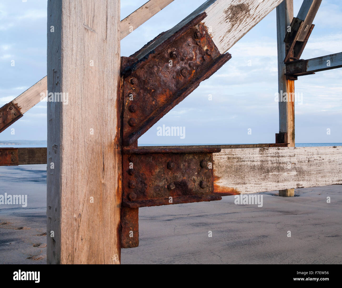 Detail of Steetley pier made from Greenheart wood, Chlorocardium rodiei ...