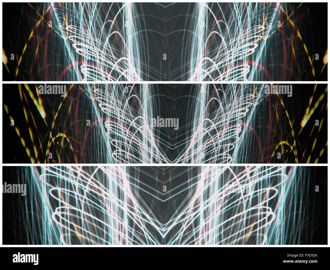 Lightpainting triptych in horizontal format using vibrant funky colour ...