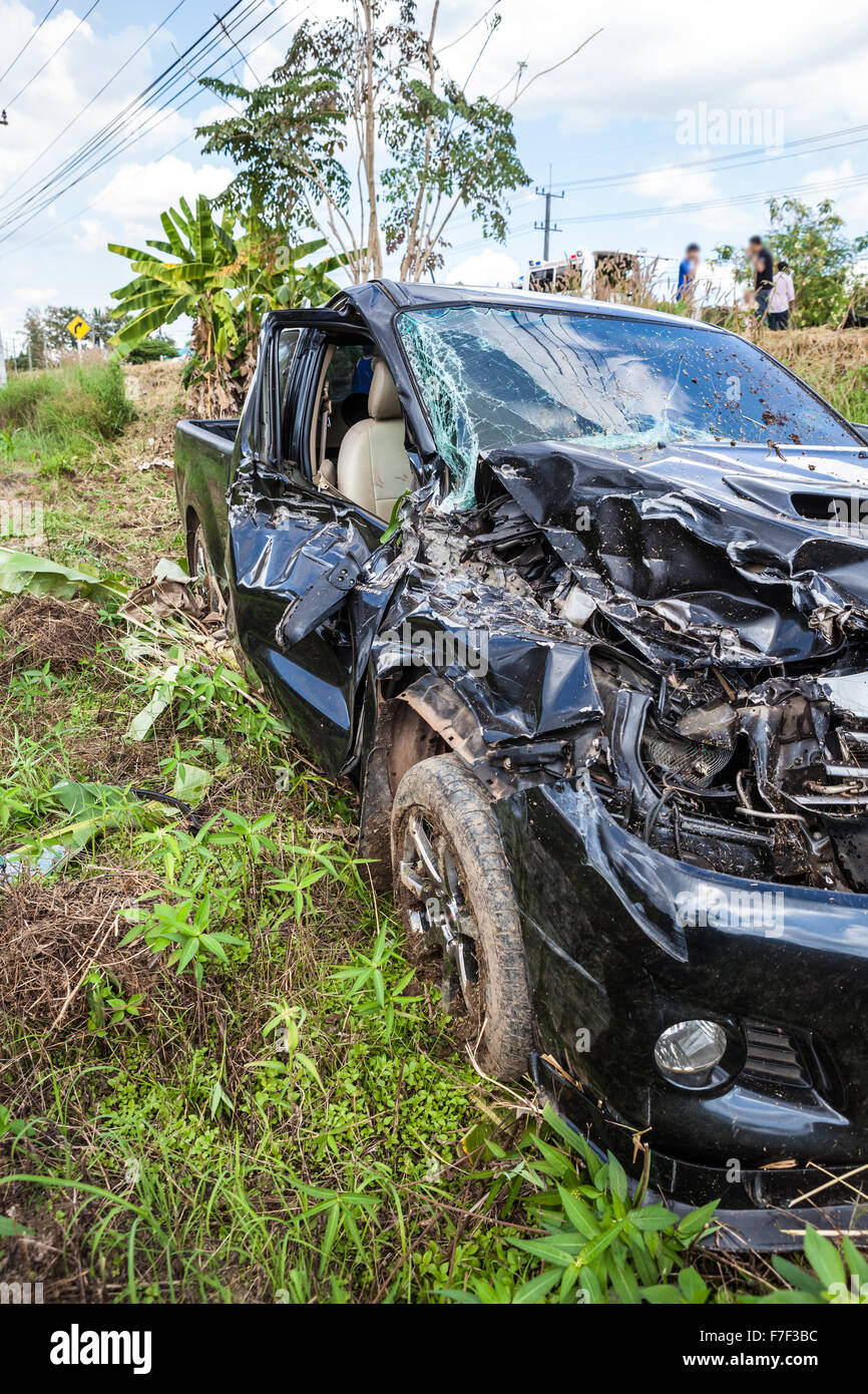 auto accident in the field by overspeed Stock Photo - Alamy