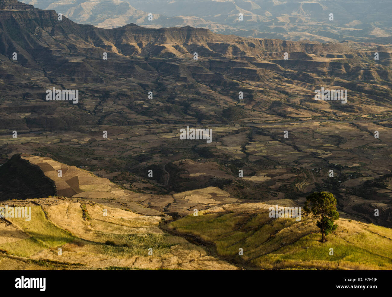 View of landscape from Ashen Maria Monastery at dusk, Lalibela ...