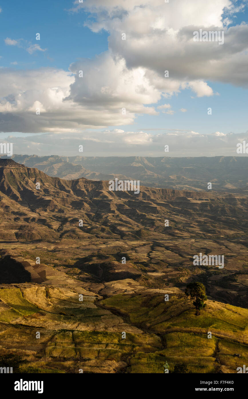 View of landscape from Ashen Maria Monastery at dusk, Lalibela ...
