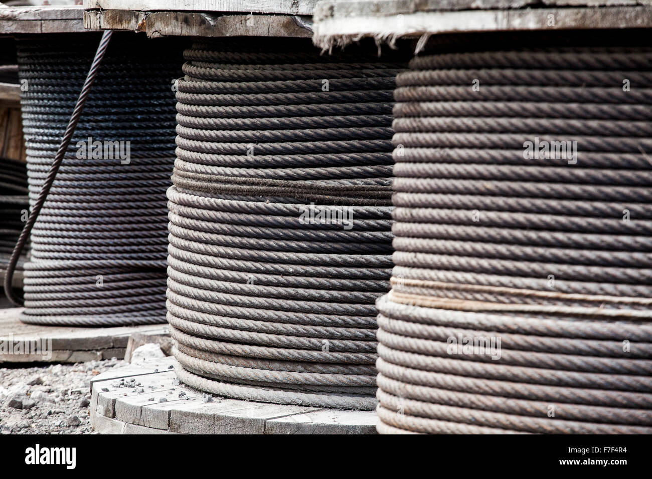 Large rolls of steel cables Stock Photo - Alamy