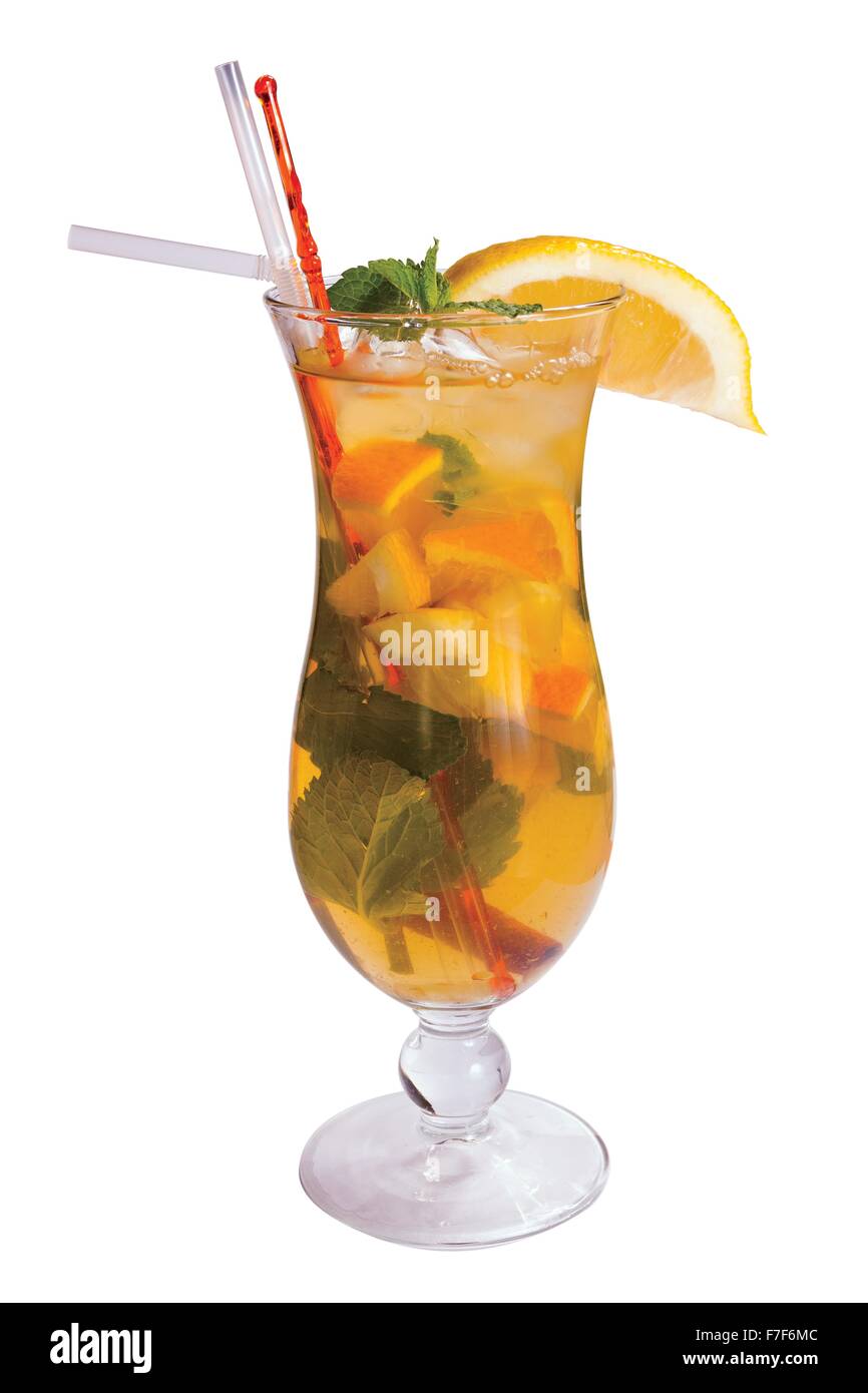 Cold green tea with jasmine, mint and fresh fruits Stock Photo - Alamy