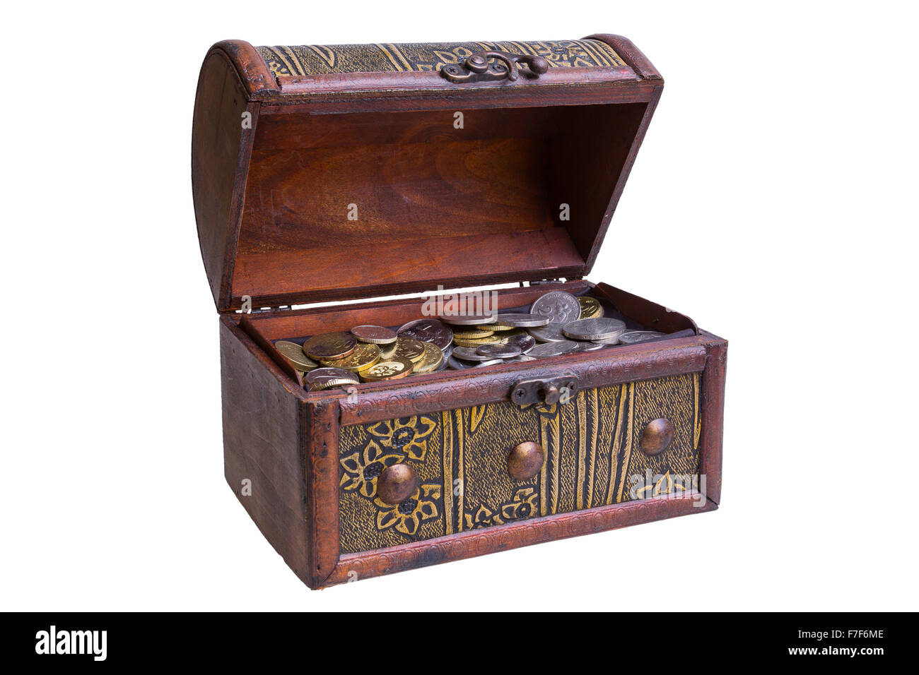 Treasure chest with coins Stock Photo - Alamy