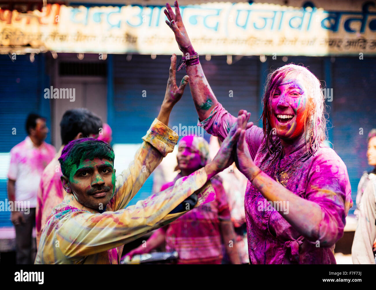 Holi Festival Celebrations in Mathura, Braj, Uttar Pradesh, India Stock ...