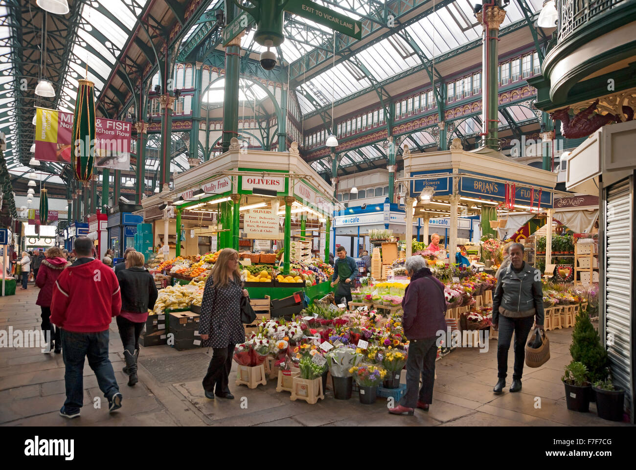 People shoppers shopping at Leeds Kirkgate indoor Market Leeds West ...